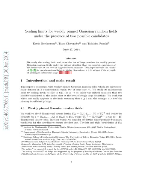 scaling limits for weakly pinned gaussian random fields erwin bolthausen
