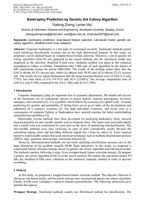bankruptcy prediction by genetic ant colony algorithm scientific