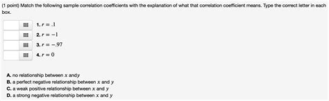solved 1 point match the correlation coefficients with