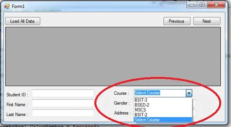 how to load data from database in a combobox using c sourcecodester