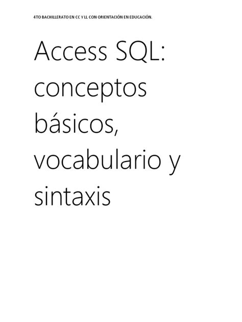 acceso sql introducción a las cláusulas y conceptos básicos pdf sql tabla base de datos