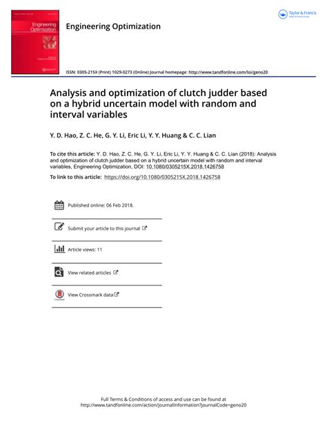 pdf analysis and optimization of clutch judder based on a hybrid uncertain model with random