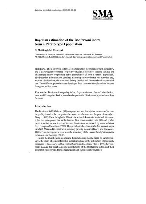pdf bayesian estimation of the bonferroni index from a pareto type i population