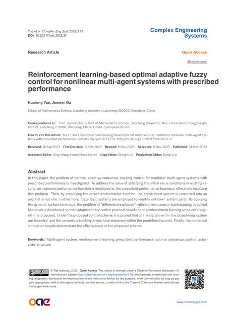 pdf reinforcement learning based optimal adaptive fuzzy control for nonlinear multi agent