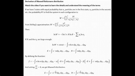 derivation of maxwell boltzmann distribution youtube