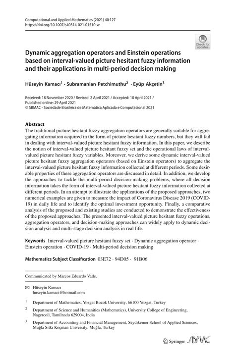 pdf dynamic aggregation operators and einstein operations based on interval valued picture