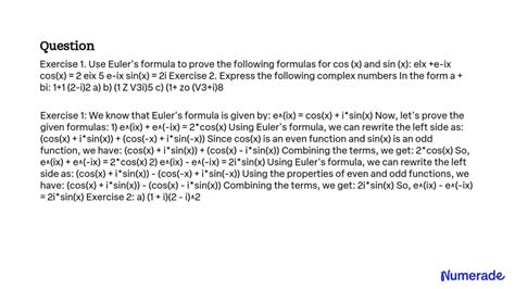 solved exercise 1 use euler s formula to prove the following formulas for cos x and sin x e
