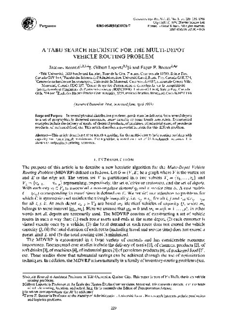 pdf a tabu search heuristic for the multi depot vehicle routing problem fayez boctor