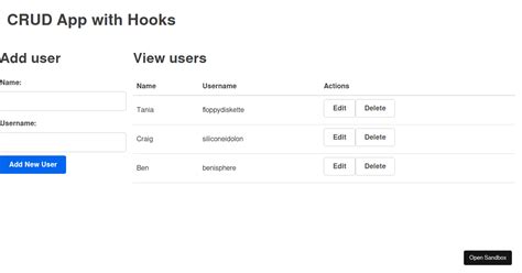 React Crud Hook Codesandbox