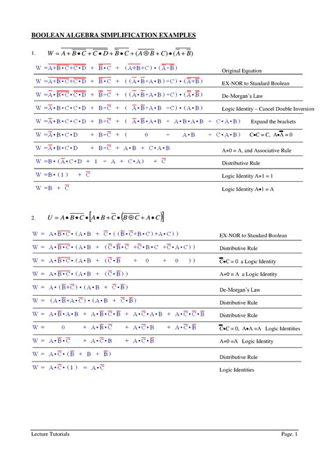 boolean algebra simplification examples lecture tutorials page 1 boolean algebra