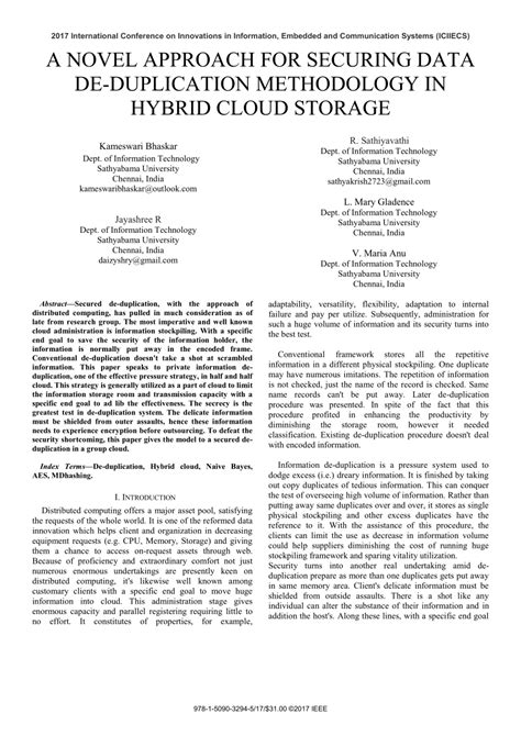 pdf a novel approach for securing data de duplication methodology in hybrid cloud storage