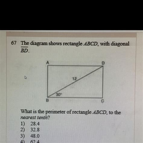 the diagram shows rectangle abcd with diagnal bd what is the perimeter of rectangle abcs to