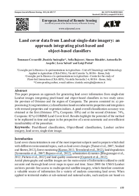 pdf land cover data from landsat single date imagery an approach integrating pixel based and
