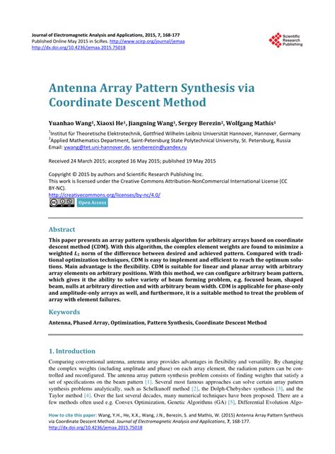 pdf antenna array pattern synthesis via coordinate descent method
