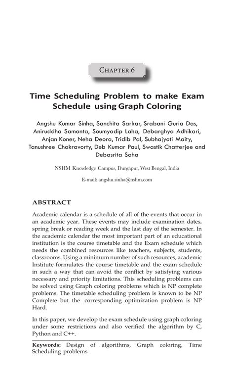 pdf time scheduling problem to make exam schedule using graph coloring