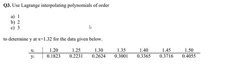 solved q3 use lagrange interpolating polynomials of order