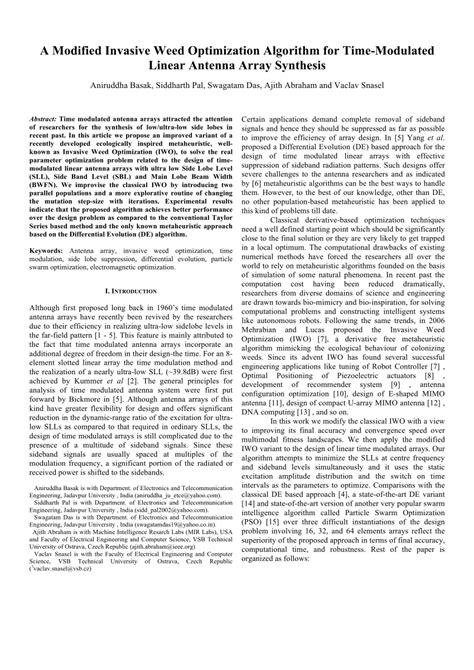 pdf a modified invasive weed optimization algorithm for time modulated linear antenna array