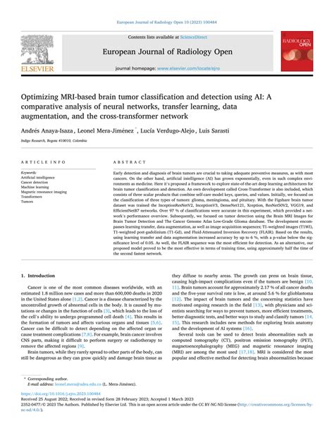 pdf optimizing mri based brain tumor classification and detection using ai a comparative