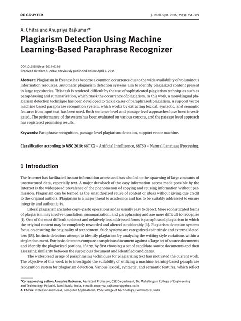 pdf plagiarism detection using machine learning based paraphrase recognizer