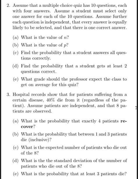 solved 2 assume that a multiple choice quiz has 10