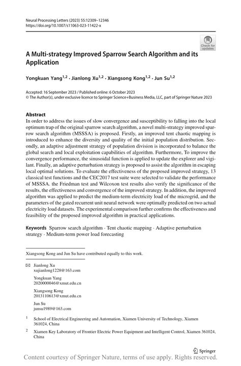 a multi strategy improved sparrow search algorithm and its application