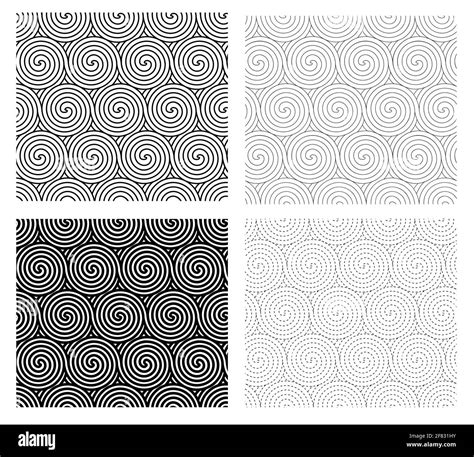 Set Of Seamless Spiral Line Pattern Vector Art Design Stock Vector