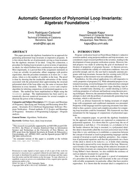 pdf automatic generation of polynomial loop invariants algebraic foundations