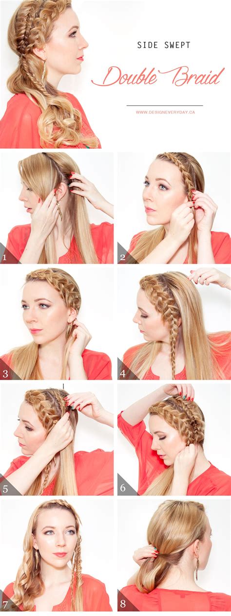 Side Swept Double Braid Hair Tutorial • Design Every Day Flechtfrisuren Geflochtene Frisuren