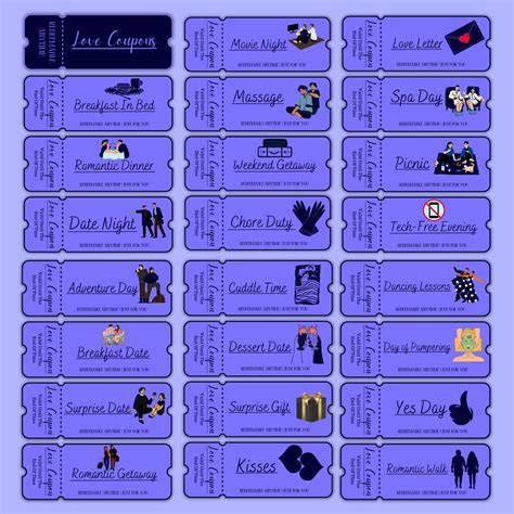 100 Printable Love Coupons For Him And Her Couple Coupons Valentines Day T Romantic