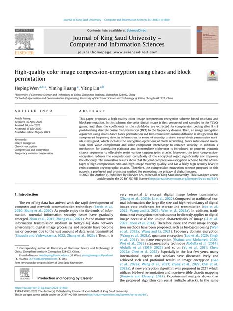 pdf high quality color image compression encryption using chaos and block permutation
