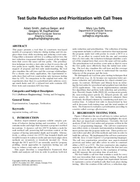 pdf test suite reduction and prioritization with call trees mary lou soffa