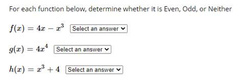 solved for each function below determine whether it is