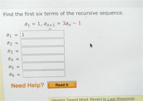 solved find the first six terms of the recursive
