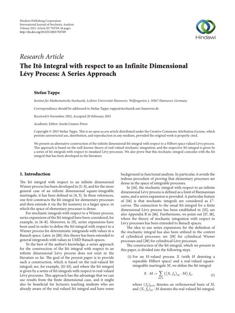 pdf the itô integral with respect to an infinite dimensional lévy process a series approach