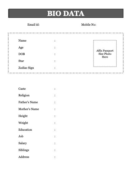 Simple Marriage Biodata Template