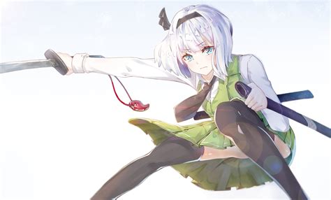 Konpaku Youmu Anime Girls Touhou Thigh Highs Strategic Covering Nopan Cherry Blossom