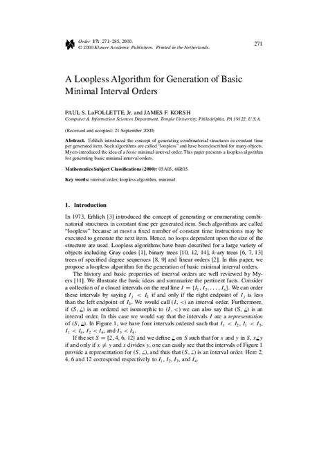 pdf a loopless algorithm for generation of basic minimal interval orders paul lafollette