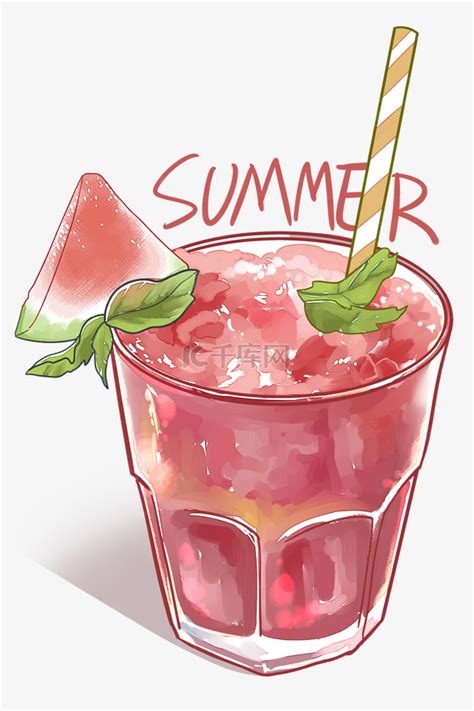 夏天手绘卡通西瓜果汁冷饮清新素材图片免费下载 千库网