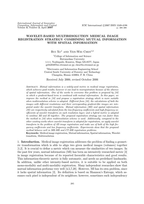 pdf wavelet based multiresolution medical image registration strategy combining mutual