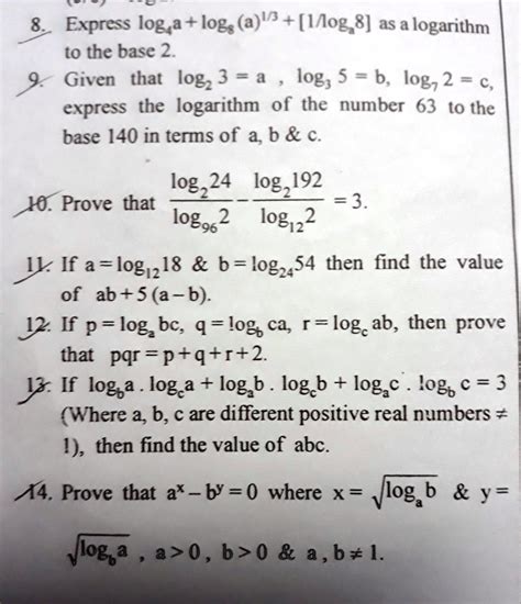 solved find solutions for all questions from 8 to 14 8 express log a log a ls [log8