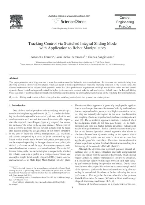 pdf tracking control via switched integral sliding mode with application to robot manipulators