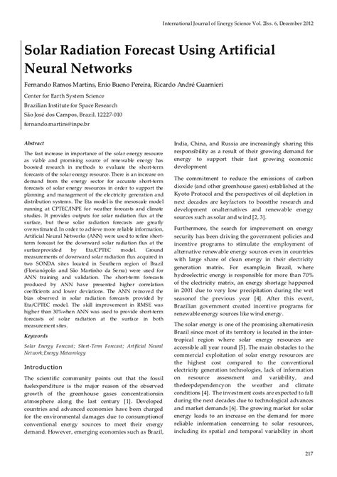 pdf solar radiation forecast using artificial neural networks