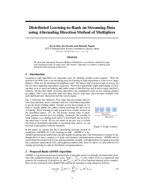 pdf distributed learning to rank on streaming data using alternating direction method of