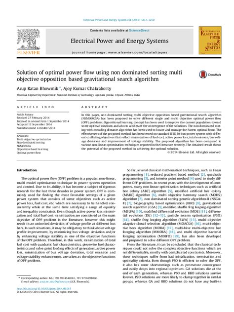 solution of optimal power flow using non dominated sorting multi objective opposition based