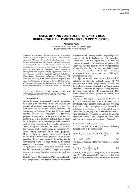 pdf tuning of a pid controller in a switching regulator using particle swarm optimization