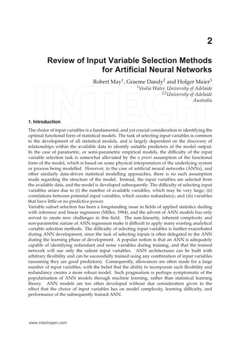 pdf review of input variable selection methods for artificial neural networks artificial