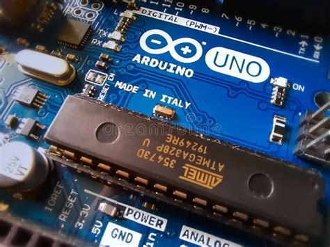 Close Up Macro Shot Photo Of Arduino UNO Circuit Board And Micro
