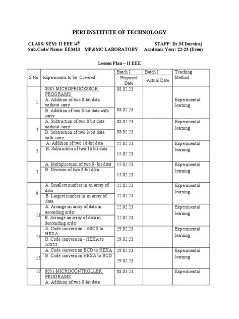 mpmc lab ee3413 lesson plan ii eee pdf microprocessor office equipment