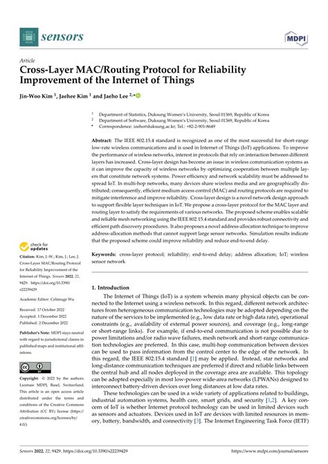 pdf cross layer mac routing protocol for reliability improvement of the internet of things