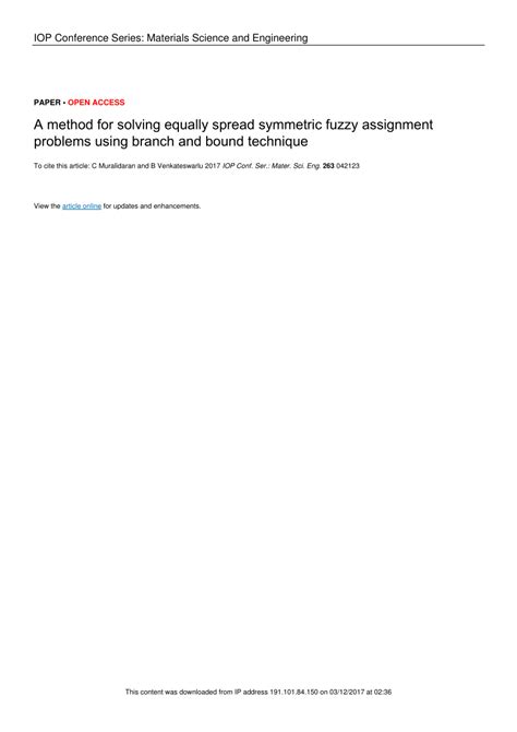 pdf a method for solving equally spread symmetric fuzzy assignment problems using branch and